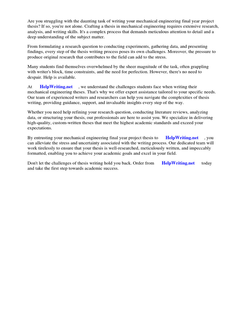 Mechanical Engineering Final Year Project Thesis | PDF | Engineering | Mechanical Engineering