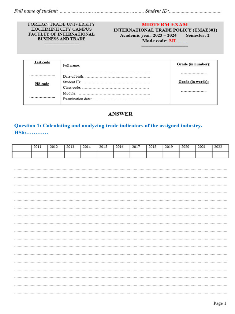CSTMQT K61CLC Midterm Form 2024.03.02 | PDF | Educational Stages ...