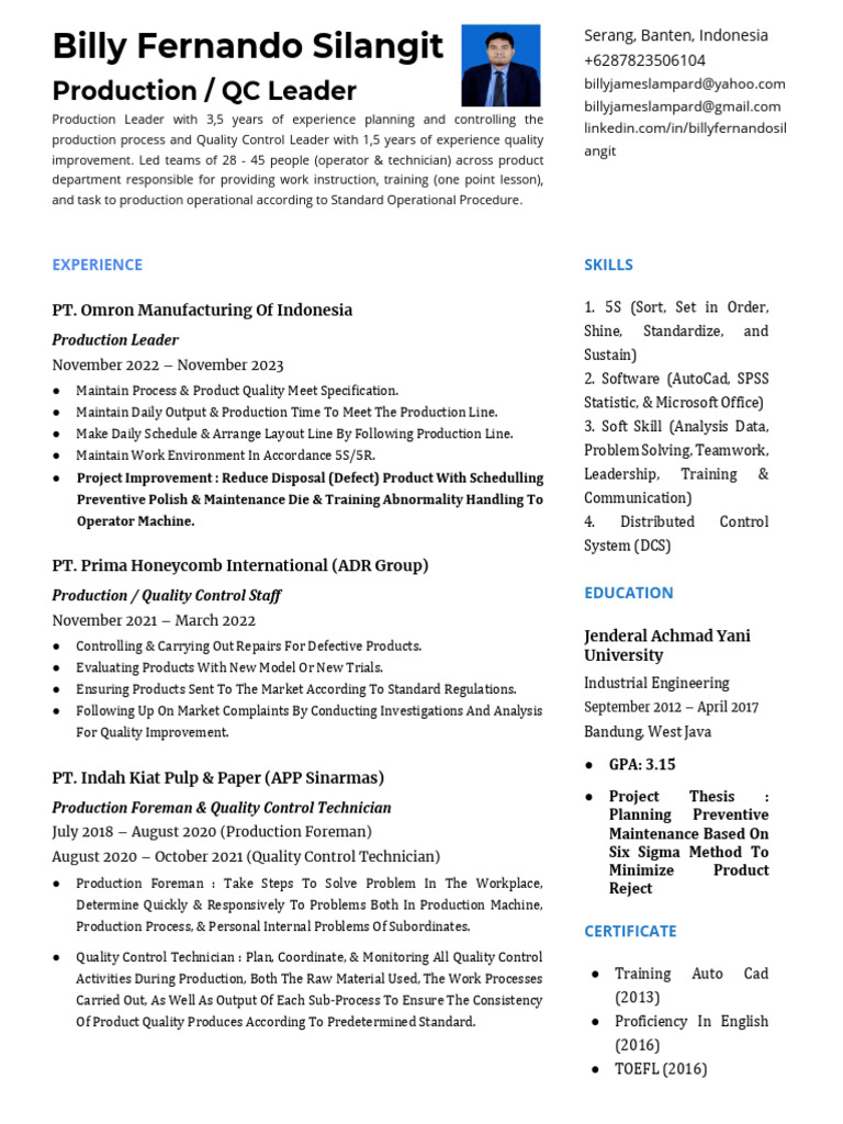 CV Billy Fernando Silangit ATS | PDF