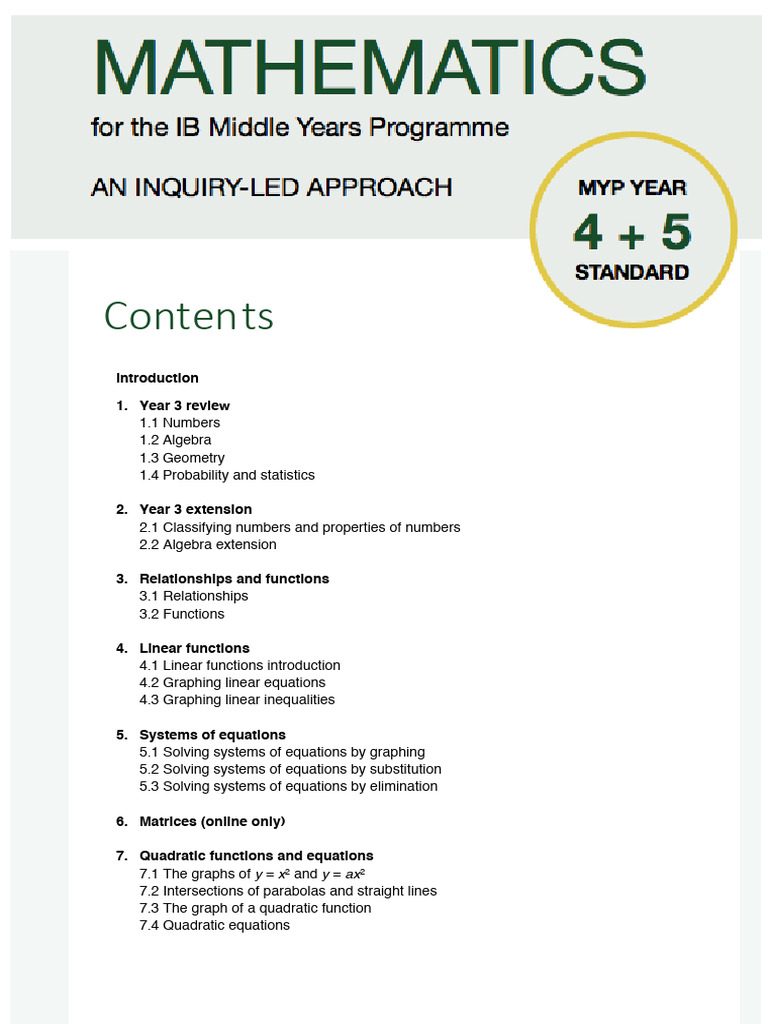 Pearson MYP Maths Years4&5 Standard TableofContents | PDF ...