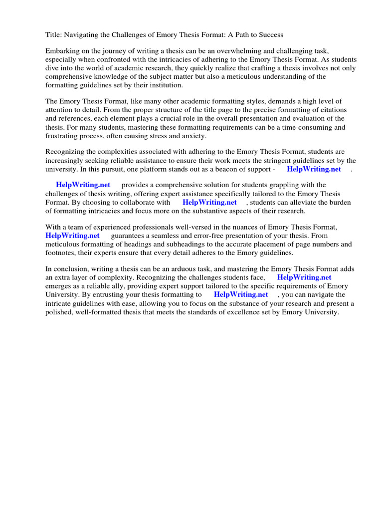 Emory Thesis Format | PDF | Thesis