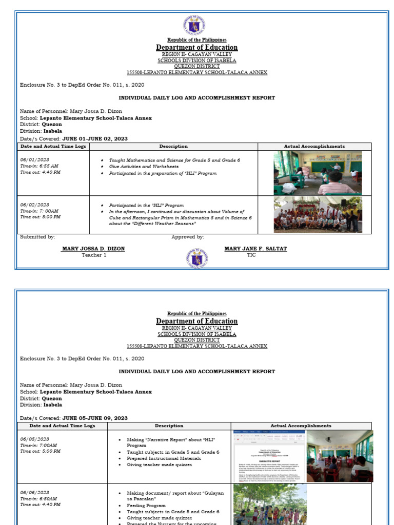 DTR and Accomplishment Reort | PDF | Teachers | Teaching