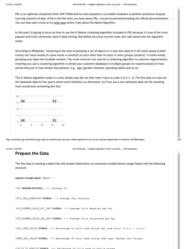 Sap Hana Pal K Means Algorithm Or How To Do Cust Sap Community L Pdf Cluster Analysis