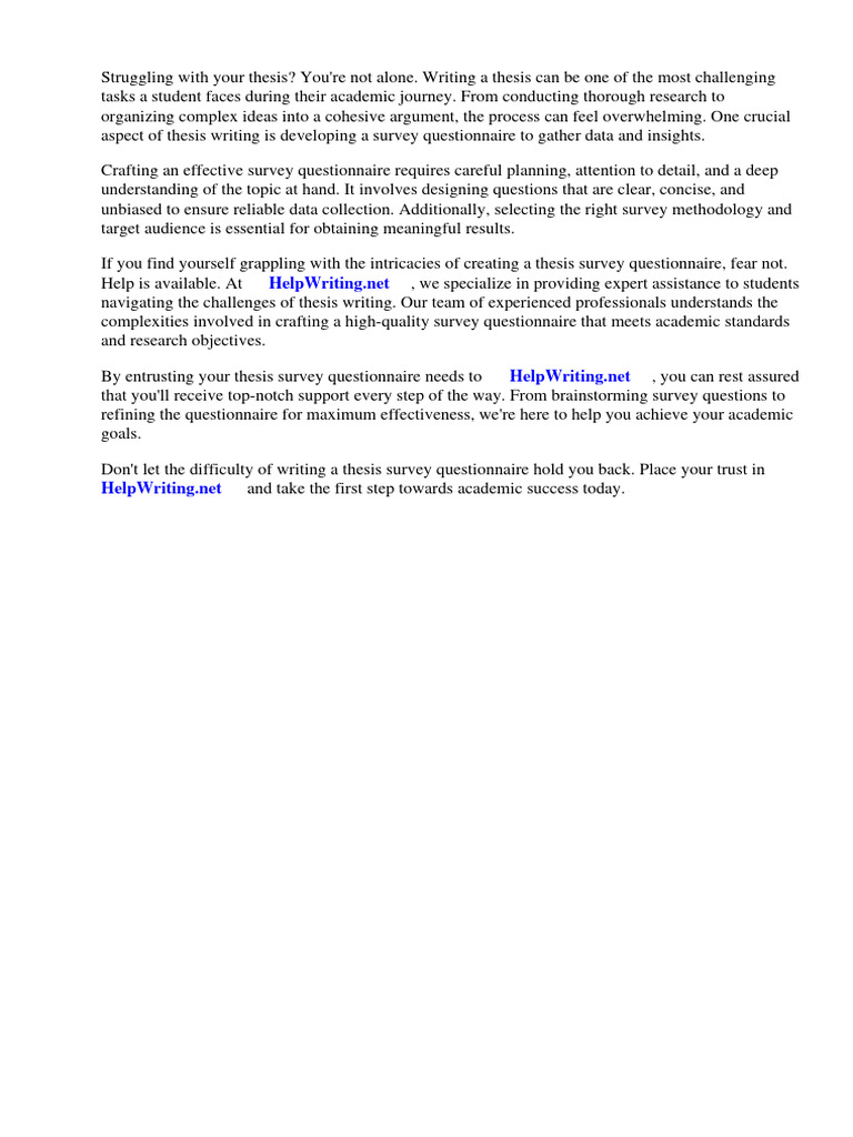 Thesis Survey Questionnaire Sample | PDF | Survey Methodology ...