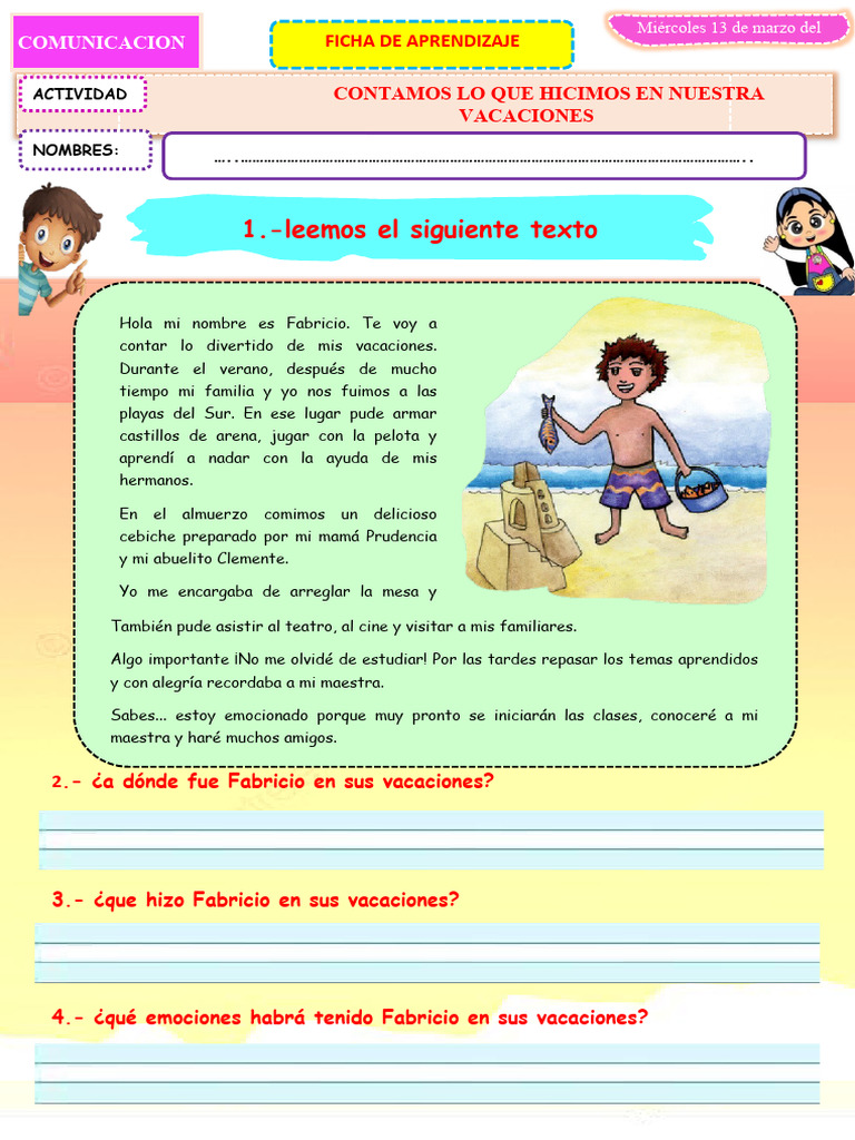Ficha Comunicacion Contamos Lo Que Hicimos en Las Vacaciones | PDF Ficha Comunicacion Contamos Lo Que Hicimos en Las Vacaciones | PDF