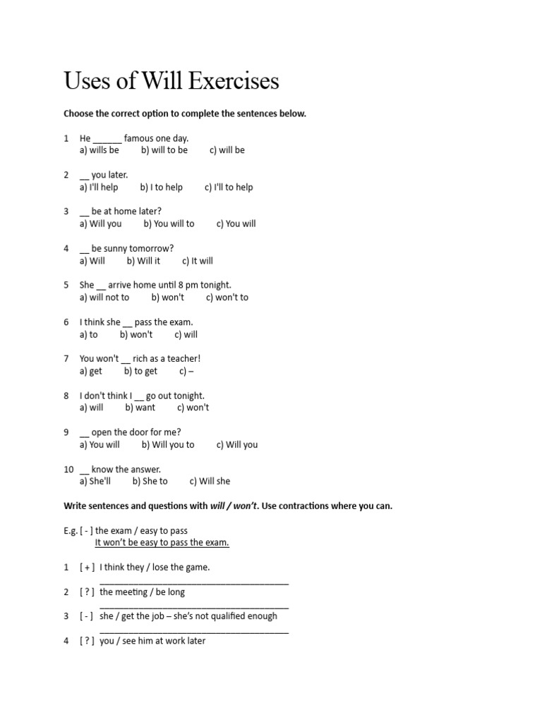 Uses of Will Exercises | PDF