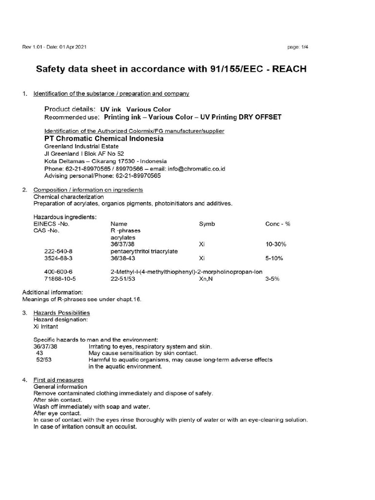 MSDS CCI UV Ink Various Color | PDF