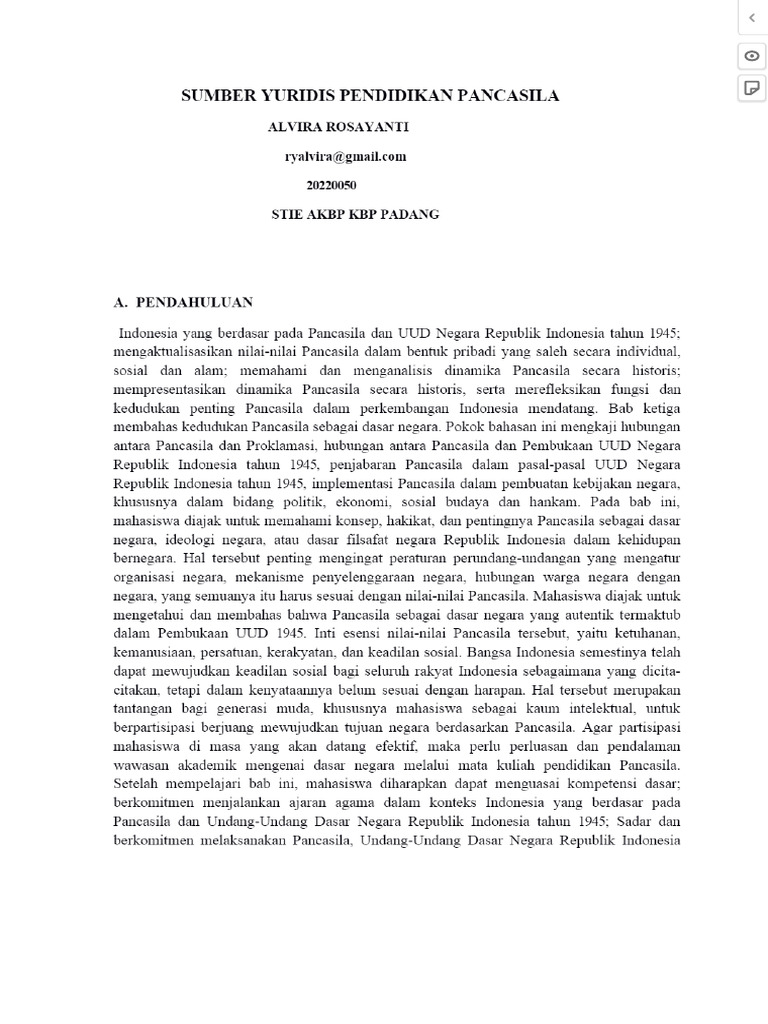 OSF Preprints - Sumber Yuridis Pendidikan Pancasila | PDF