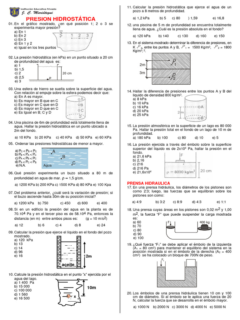 Presión Hidrostática | PDF | Pascal (Unidad) | Física Aplicada e ...
