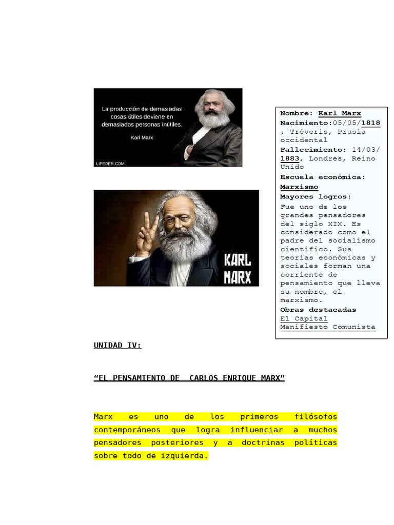 UNIDAD IV | PDF | La teoría de la alienación de Marx | Karl Marx