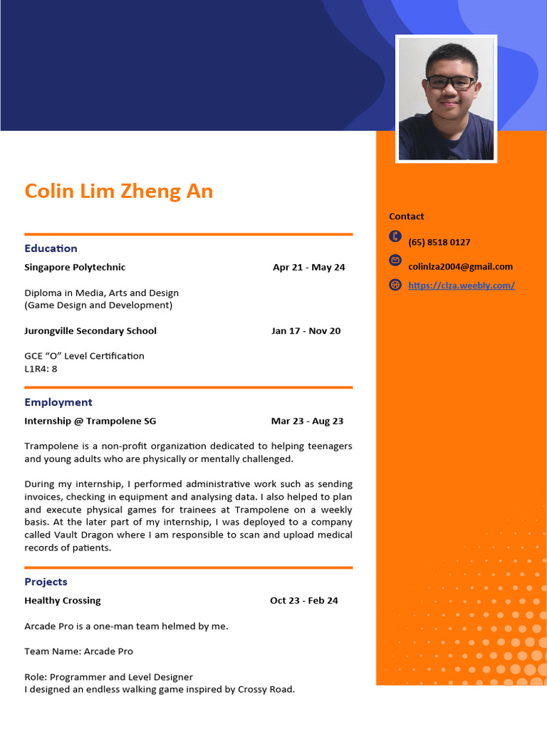 Colin Lim Zheng An Resume | PDF | Games & Activities