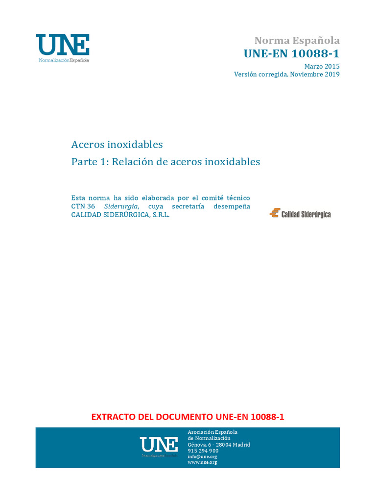 Norma UNE-EN 10088-1: Aceros Inoxidables | PDF | Acero inoxidable ...