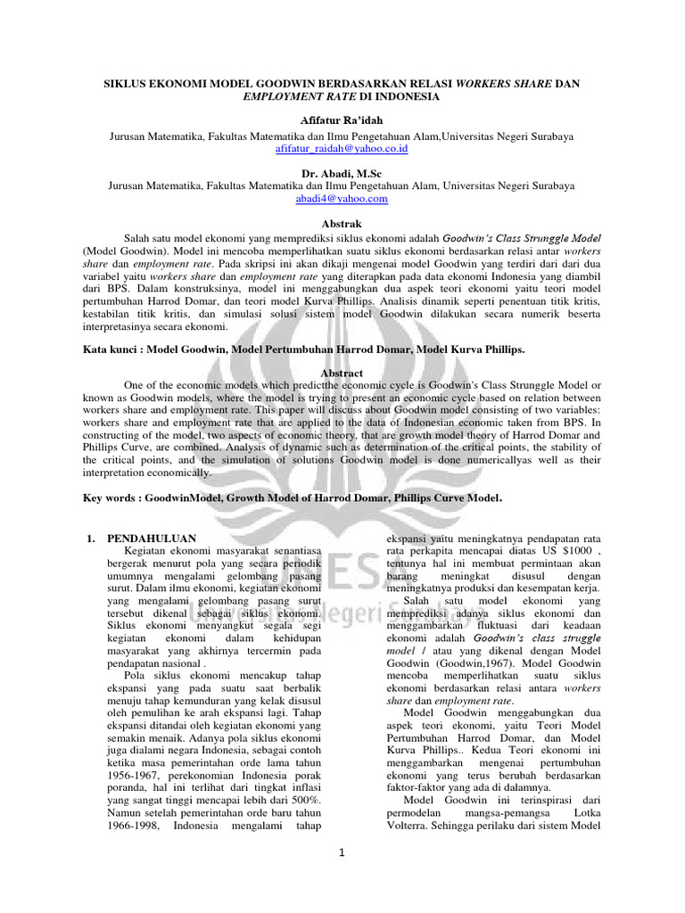 Siklus Ekonomi Model Goodwin Berdasarkan 888c9d74 | PDF