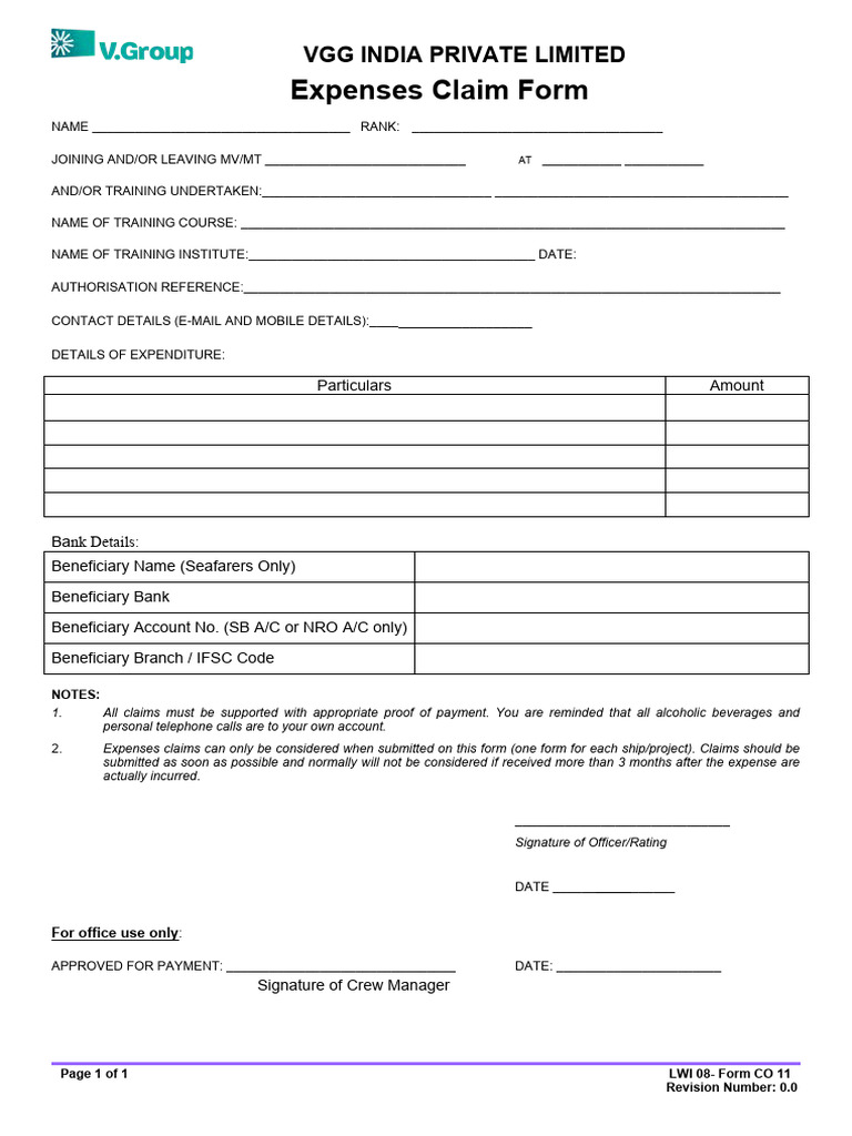 Expenses Claim Form | PDF