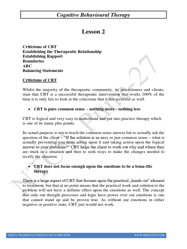 Lesson_02 CBT | PDF | Psychotherapy | Cognitive Behavioral Therapy