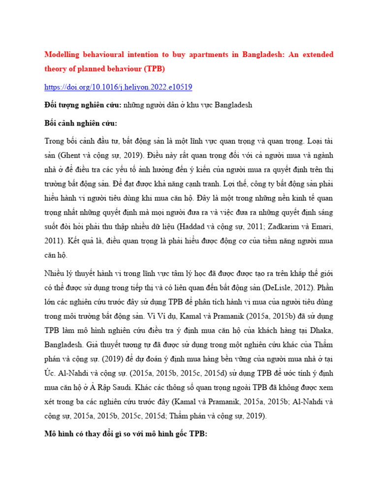 Modelling Behavioural Intention To Buy Apartments in Bangladesh: An ...