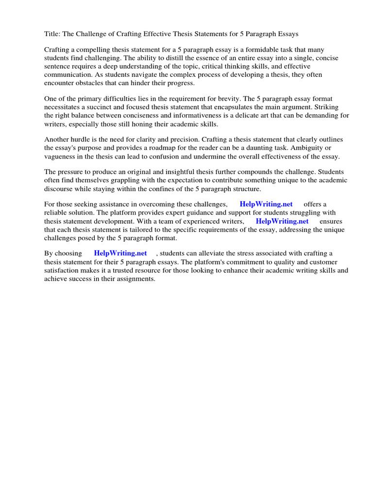 Examples of Thesis Statements For 5 Paragraph Essays | PDF | Essays ...