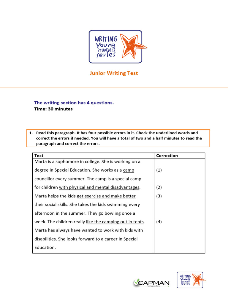 Junior Writing Test | PDF