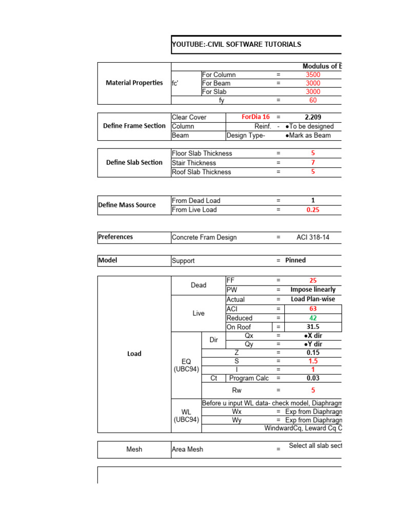 Checklist For E-tabs Structural Design of RCC Building | PDF | Young's ...