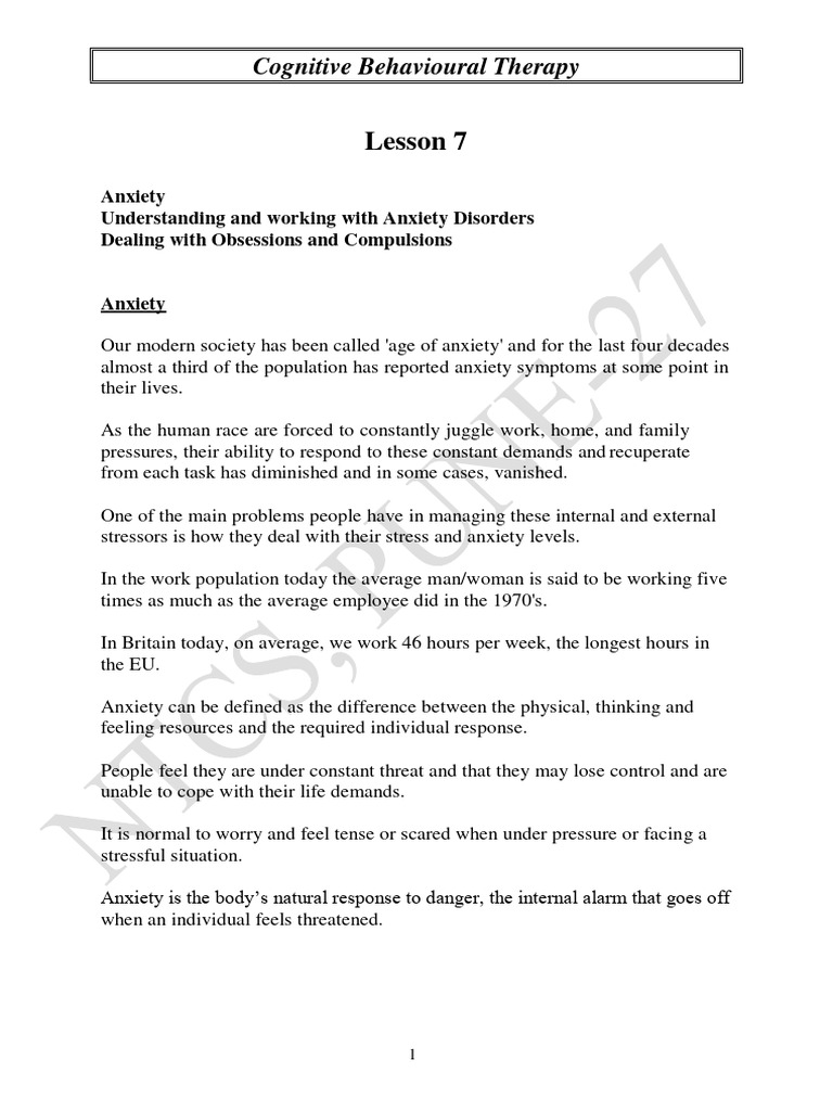 Lesson - 07 CBT | PDF | Anxiety Disorder | Obsessive–Compulsive Disorder
