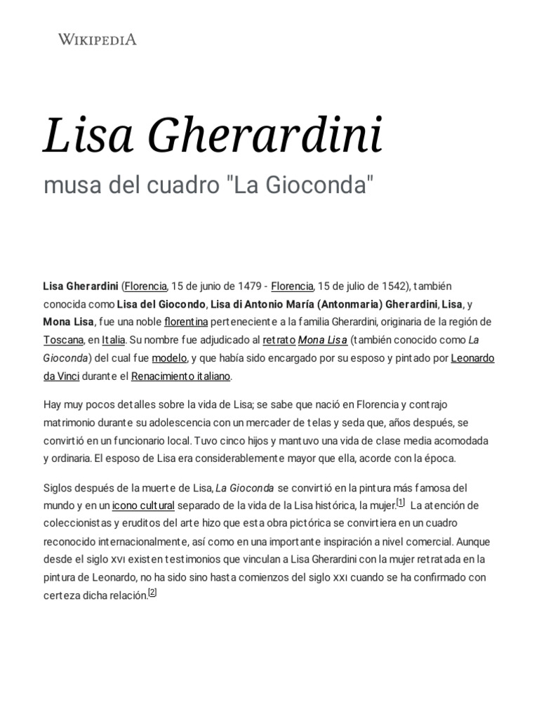 Lisa Gherardini - Wikipedia, La Enciclopedia Libre | PDF | Pinturas de ...