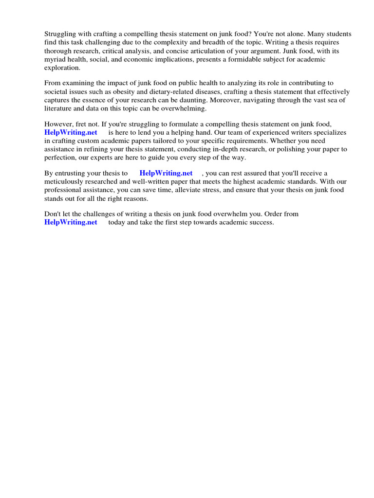 Junk Food Thesis Statement | PDF | Junk Food | Fast Food