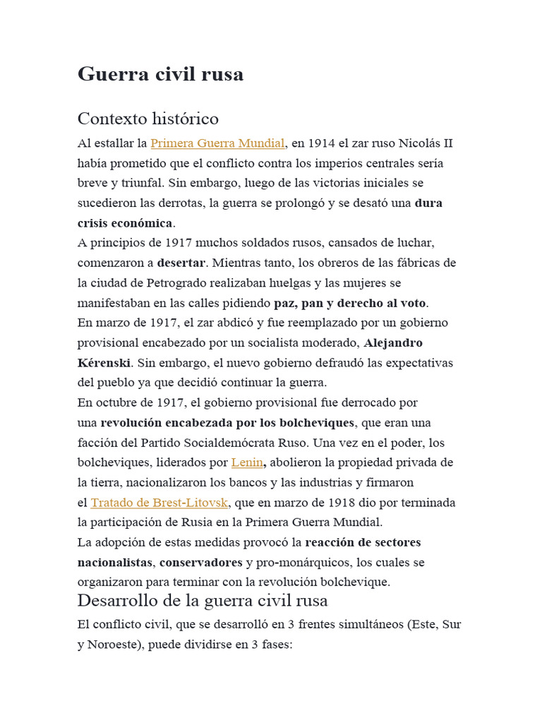 Guerra Civil Rusa | PDF | Imperio ruso | Rusia