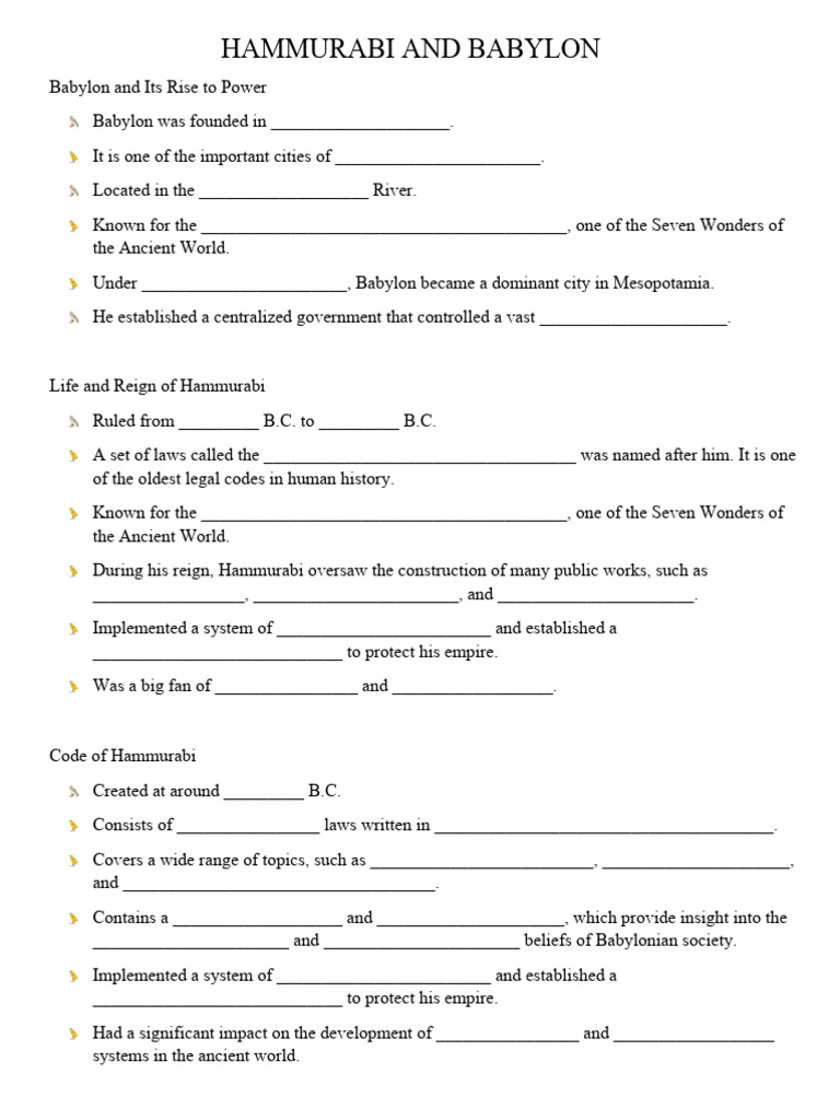 Hammurabi and Babylon Guided Notes Page | PDF | Babylonia | Hammurabi