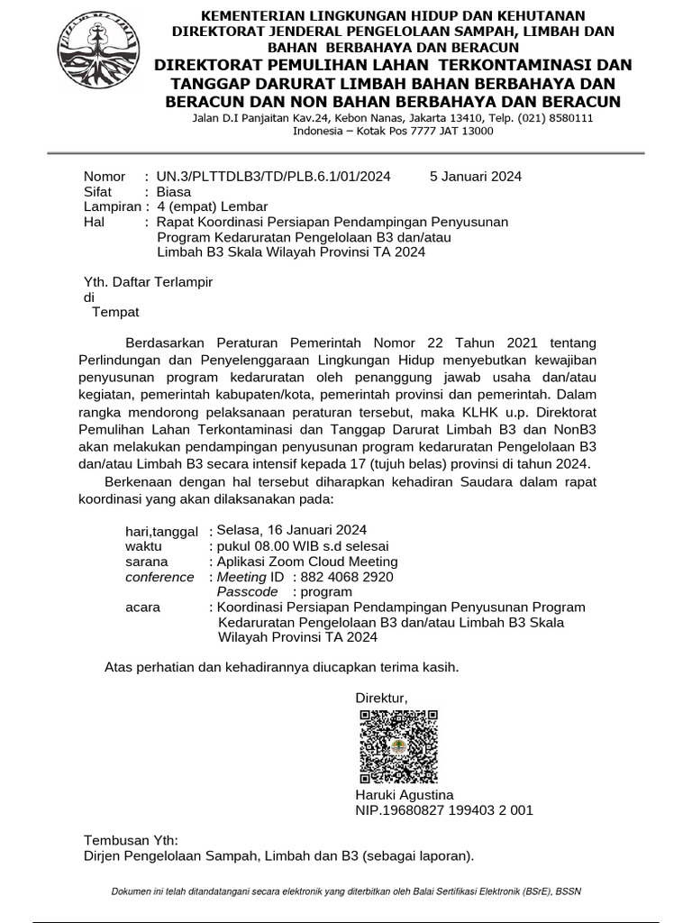 Undangan Rapat Koordinasi Persiapan Pendampingan Penyusunan Program Kedaruratan Skala Wilayah ...