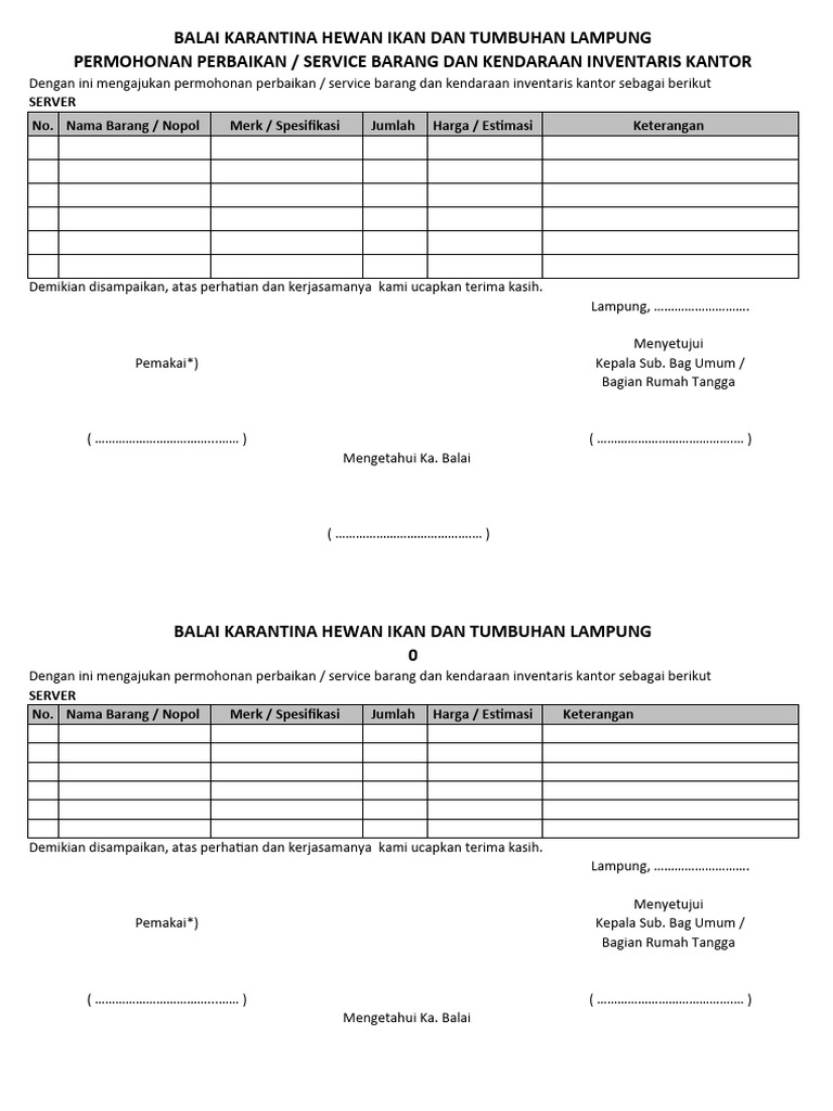 Form Perbaikan Barang | PDF | Griya & Taman | Teknologi & Rekayasa