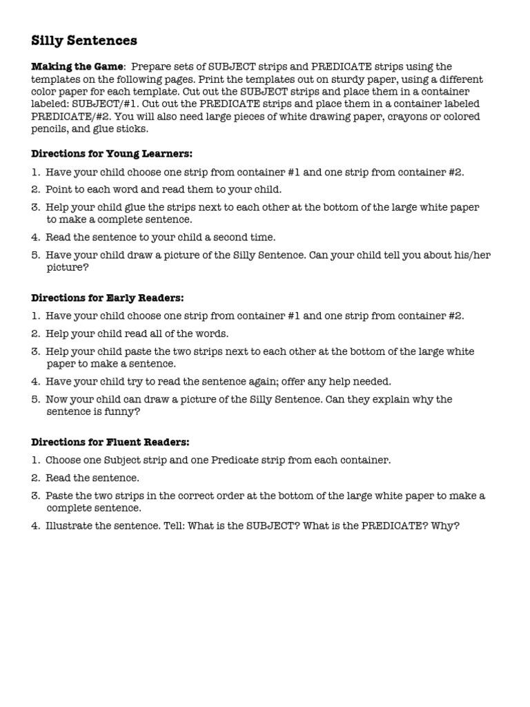 Silly Sentences Game Guide | PDF | General Fiction
