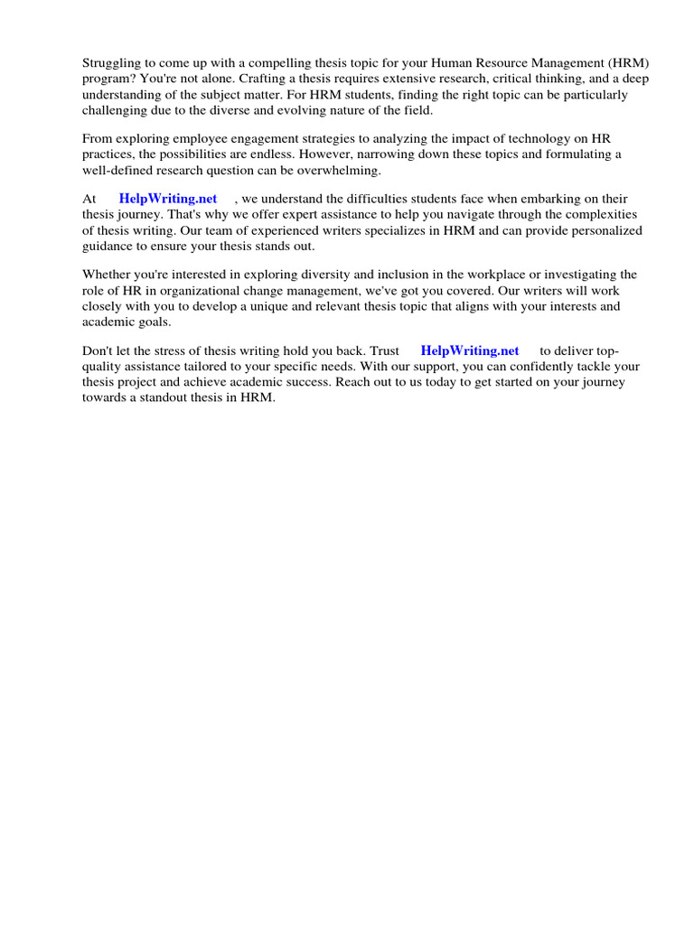 Sample Thesis Topics For HRM Students | PDF | Human Resource Management ...