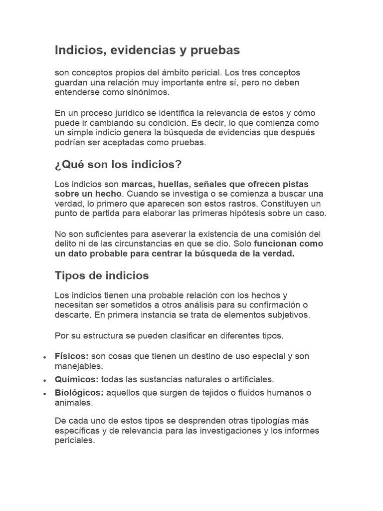 Indicios, Evidencias y Pruebas | PDF | Evidencia (ley) | Verdad
