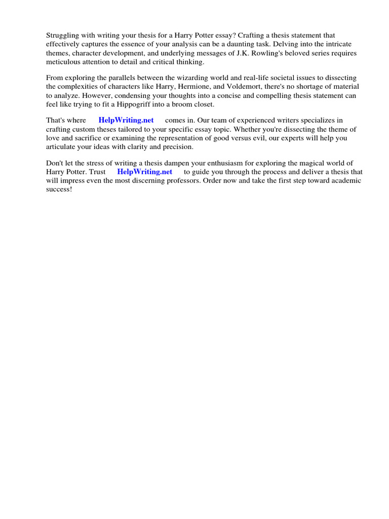 Thesis For Harry Potter Essay | PDF | Harry Potter | Fantasy