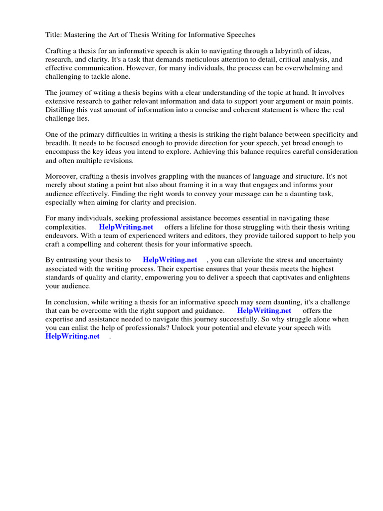 How To Write A Thesis For An Informative Speech Pdf Essays Thesis
