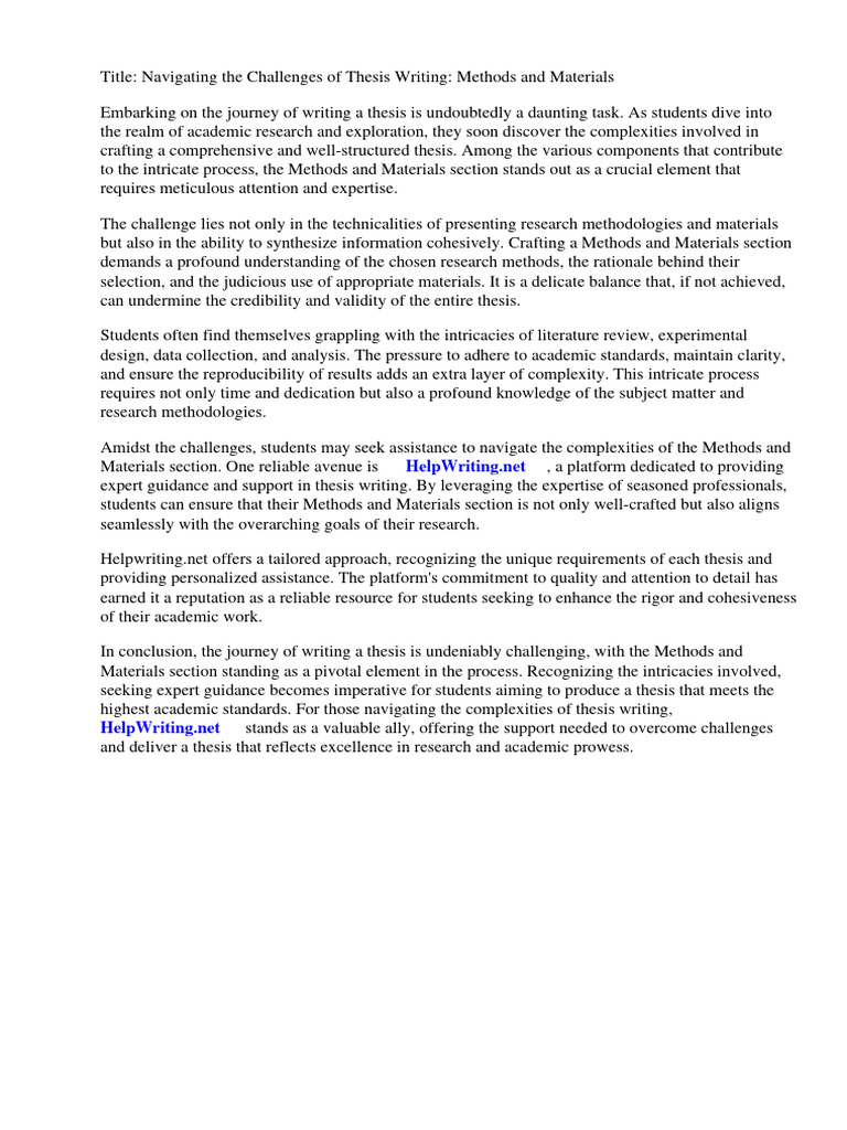 Thesis Methods and Materials | Download Free PDF | Methodology | Thesis