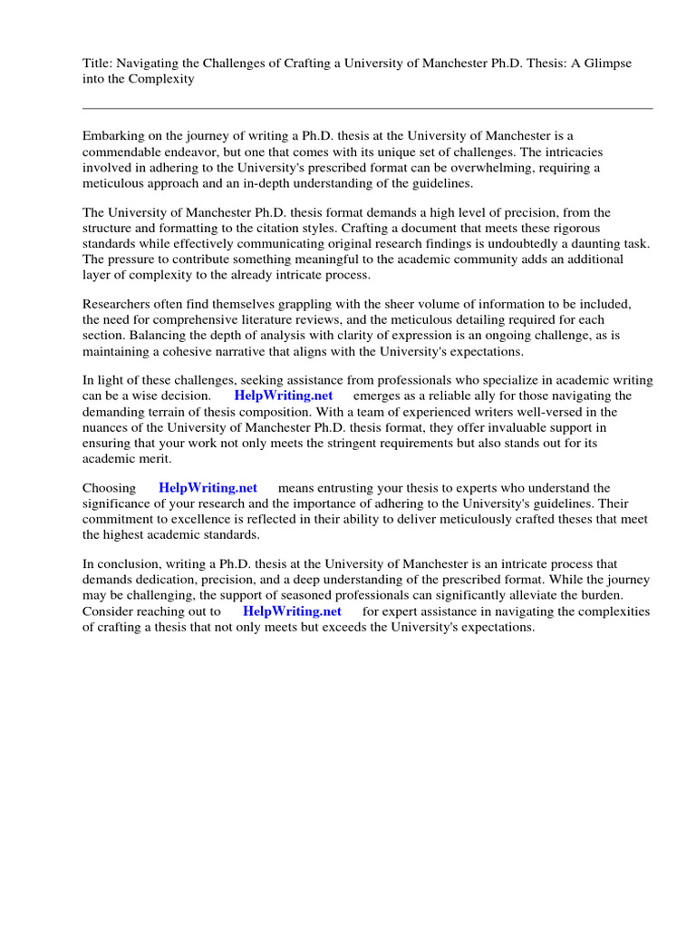 University of Manchester PHD Thesis Format | PDF | Thesis | Doctor Of ...