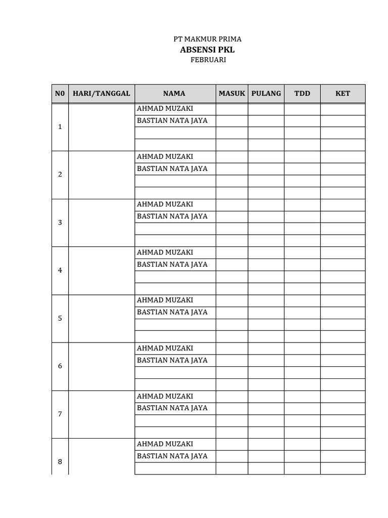 Absensi PKL | PDF