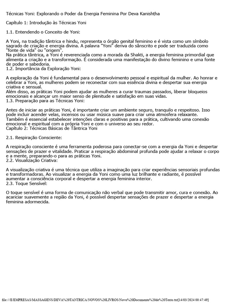 Técnicas Yoni Explorando o Poder Da Energia Feminina Por Deva Kanishtha | PDF | Tantra