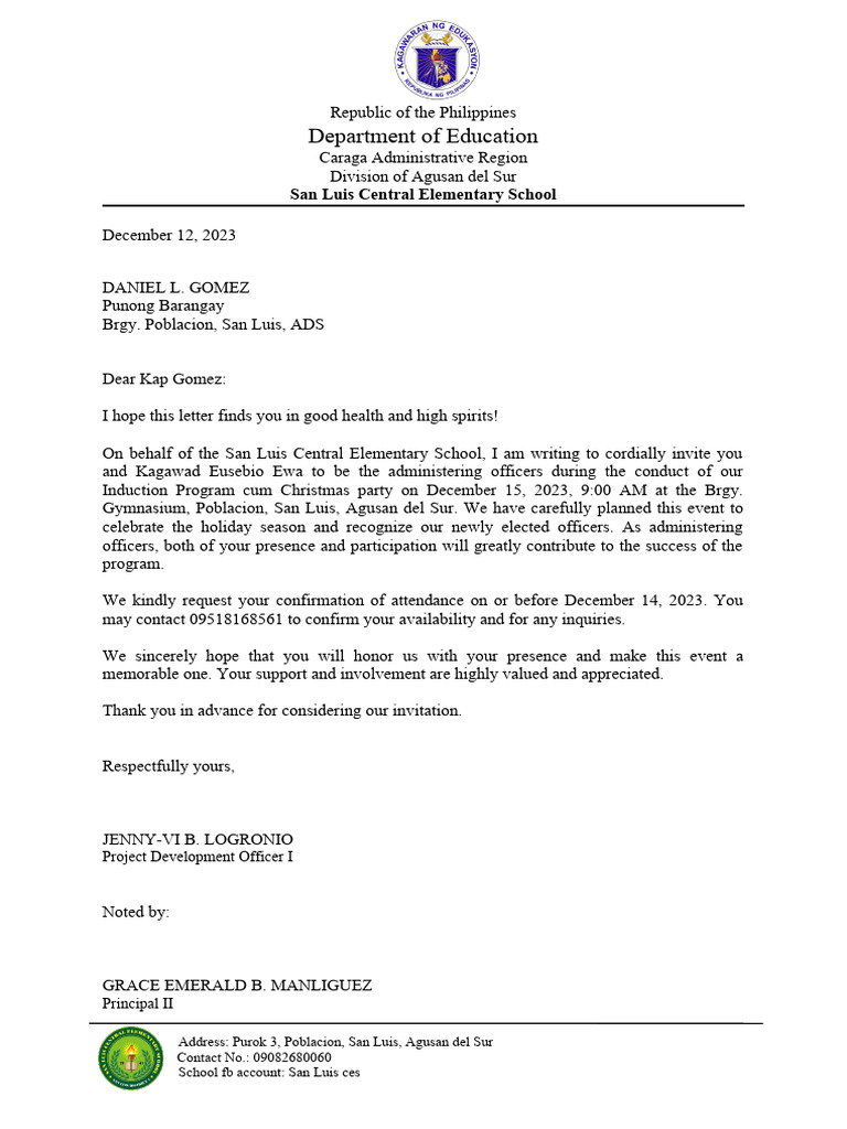 Invitation Letter To Kapitan Re Induction | PDF