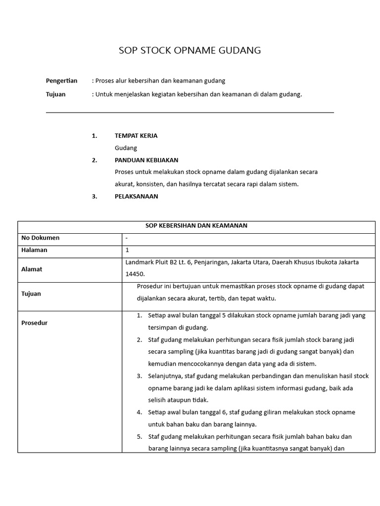 SOP Stock Opname Gudang Efisien | PDF