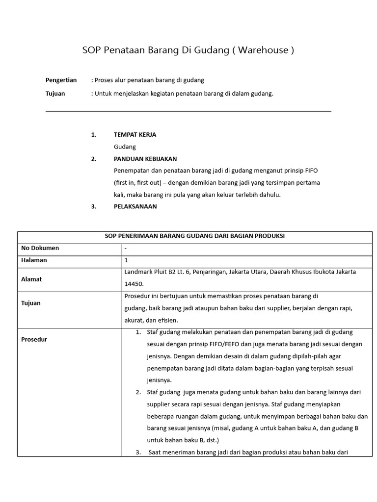 SOP Penataan Barang Gudang | PDF
