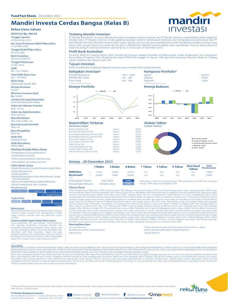 Mandiri Investa Cerdas Bangsa Kelas B | PDF