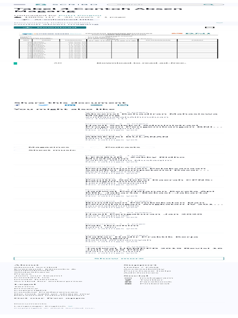 Tabel 4 Contoh Absen Magang PDF | PDF | Scribd | Computing