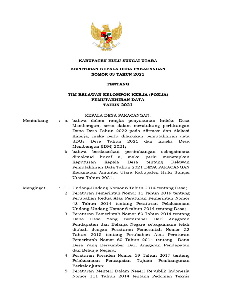 SK Pembentukan Tim SDGs Pakacangan | PDF