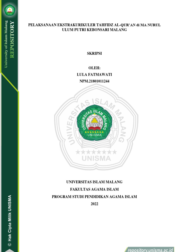 PELAKSANAAN EKSTRAKURIKULER TAHFIDZ AL-QUR'AN Di MA NURUL Lul | PDF | Agama & Spiritualitas