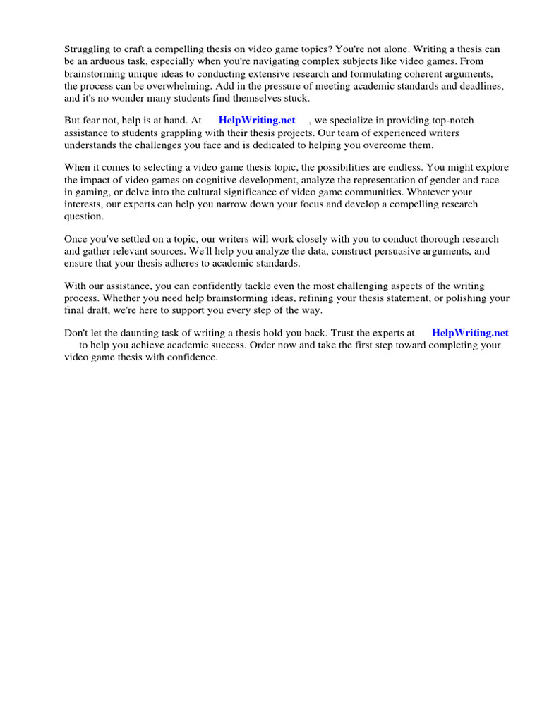 Video Game Thesis Topics | PDF | Social Media | Popular Culture & Media ...