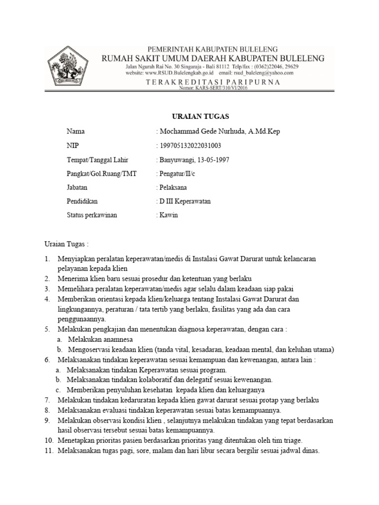 Uraian Tugas Tim Triage | PDF