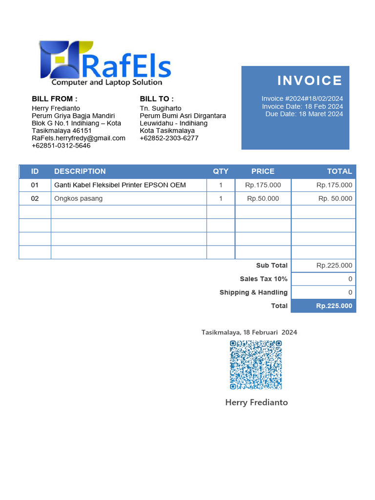 Invoice for Printer Service - Feb 2024 | PDF