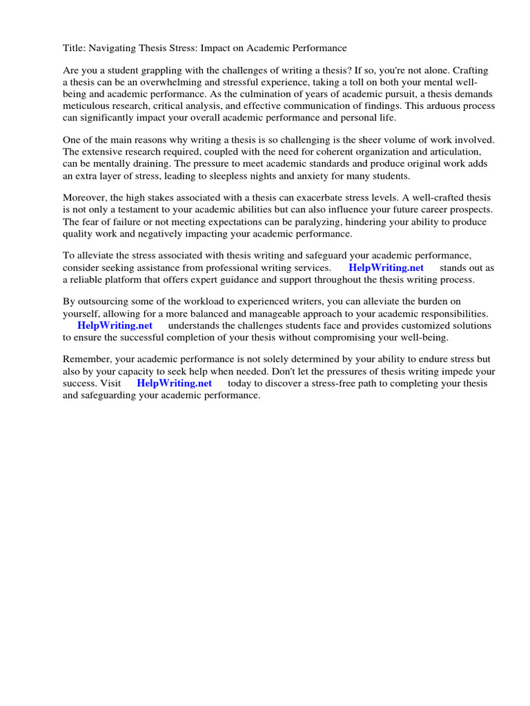 Thesis Stress and Academic Performance | PDF | Teachers | Attitude (Psychology)